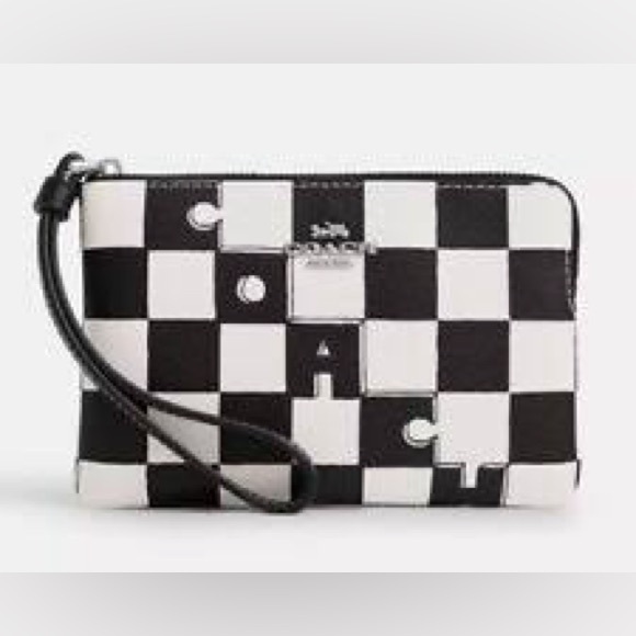 Coach | Bags | Nwot Coach Corner Zip Wristlet Checkerboard In Black ...